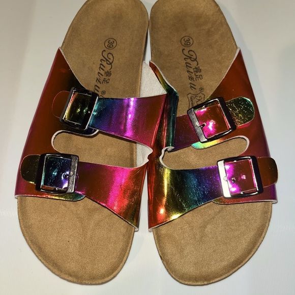 Boutique | Shoes | Rainbow Iridescent Sandals Sz 39 | Poshmark